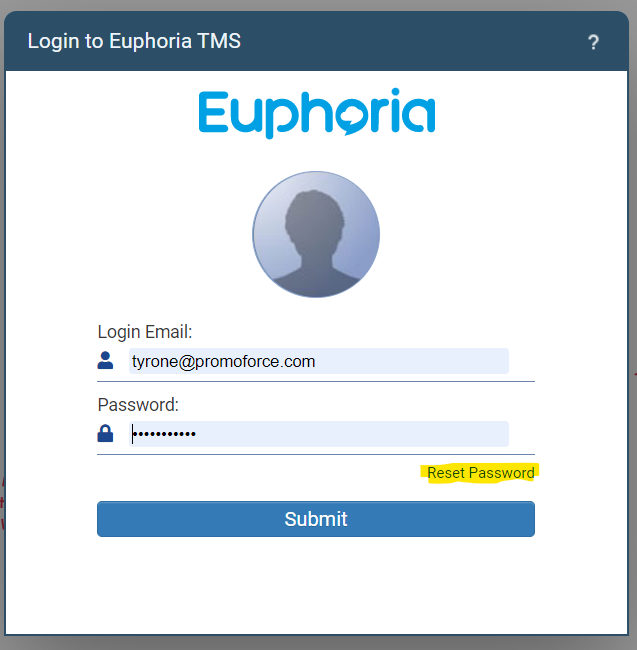 How do I reset my password on the Euphoria App – PromoForce/Internal IT